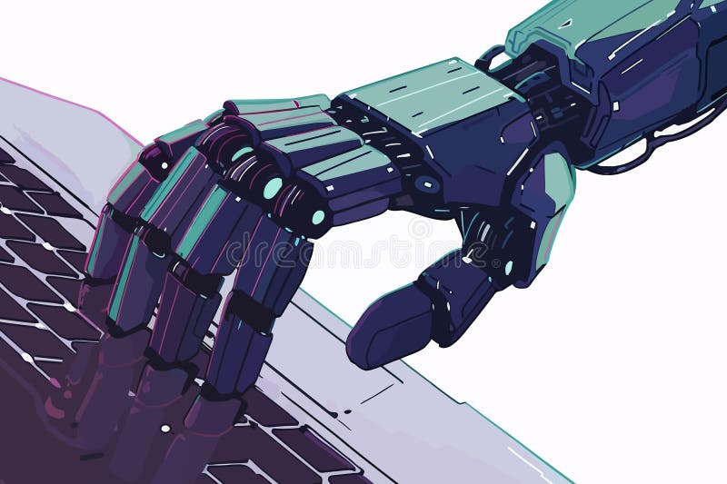 Robotic Hand Pressing a Keyboard on a Laptop Isolated Vector Style ...