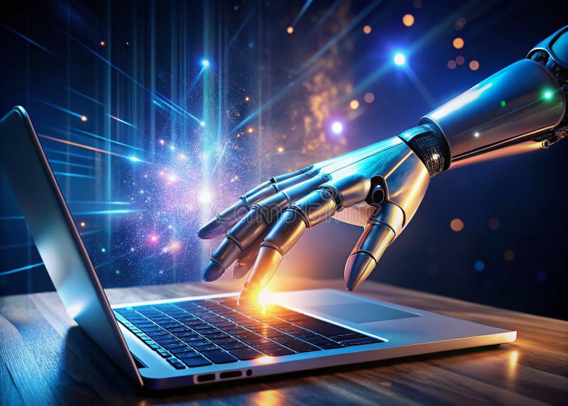 A Robotic Hand Programs Artificial Intelligence on a Futuristic Laptop ...