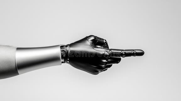 Robotic Hand Prosthetic Pointing Gesture on White Background Stock ...