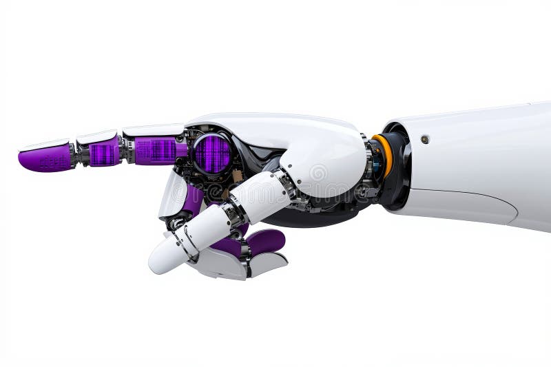 A Robotic Hand with Purple and White Parts on it Stock Photo - Image of ...
