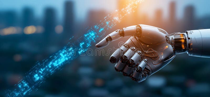 Robotic Hand Reaches Out Symbolizing Connection between Technology and ...