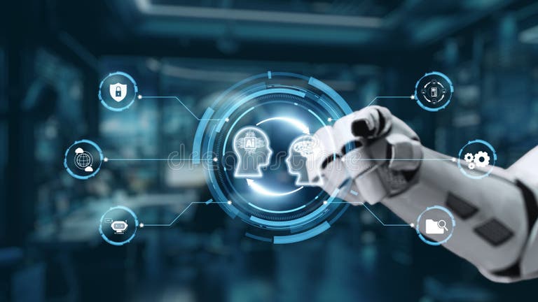 Robotic Hand Interacting with Digital Interface Representing Artificial ...