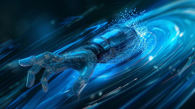 Robotic Hand Reaching through a Digital Vortex Stock Image - Image of ...