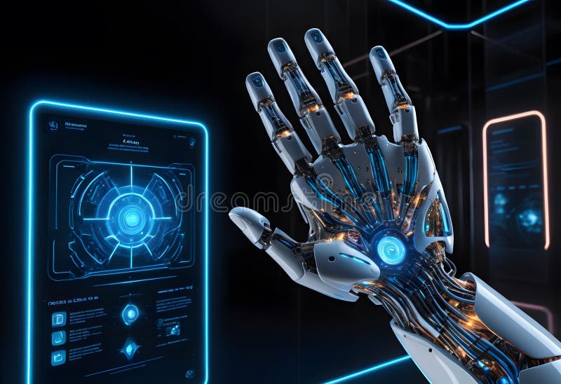 A Robotic Hand is Reaching Out To a Computer Screen Ai Generated Stock ...