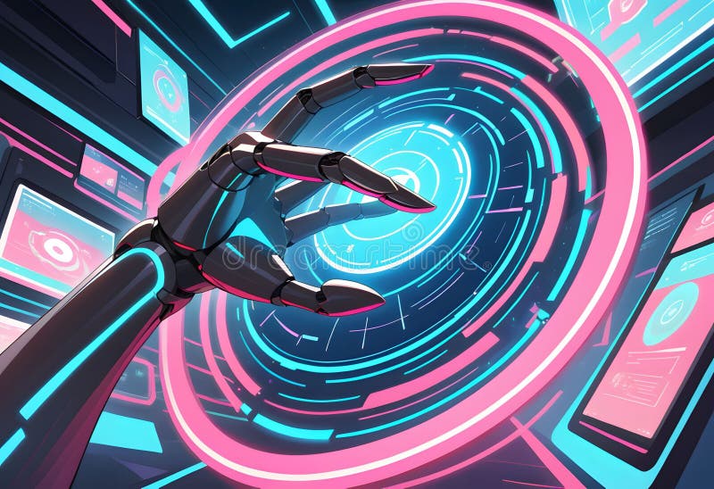 A Robotic Hand is Reaching Out To a Computer Screen Ai Generated Stock ...