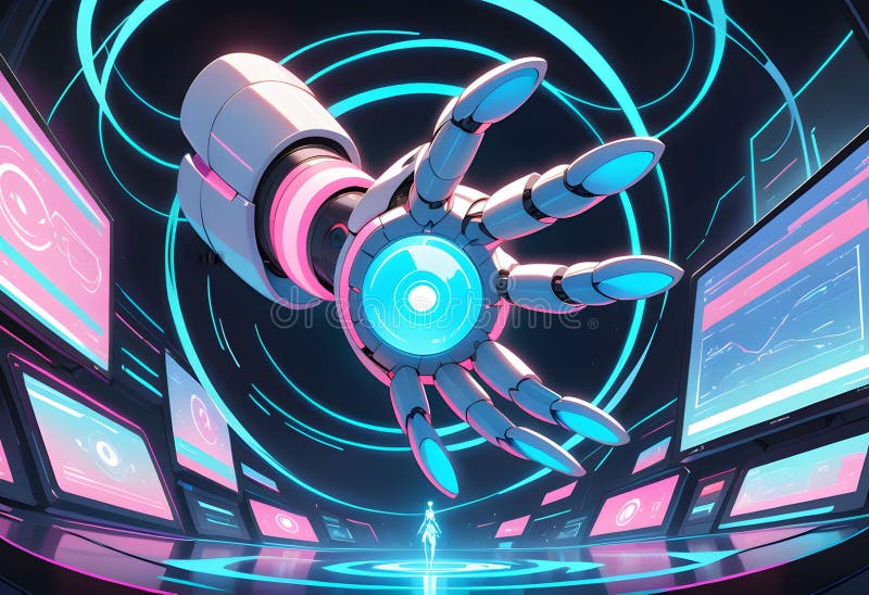 A Robotic Hand is Reaching Out To a Computer Screen Ai Generated Stock ...