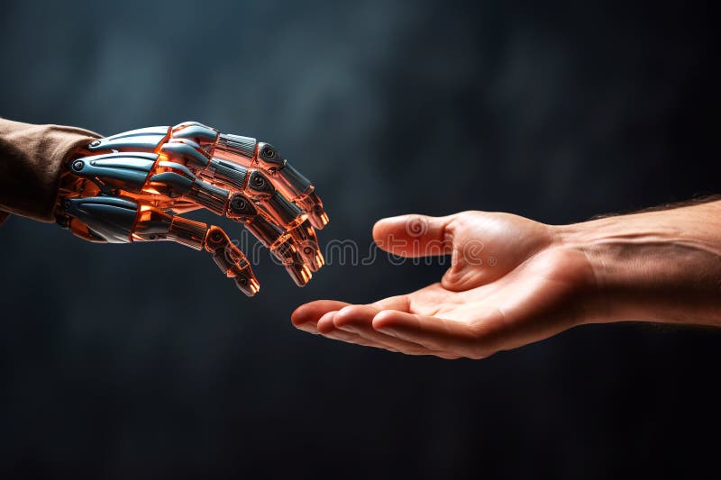 A Robotic Hand Reaching Out To Connect with a Human Hand, Symbolizing ...