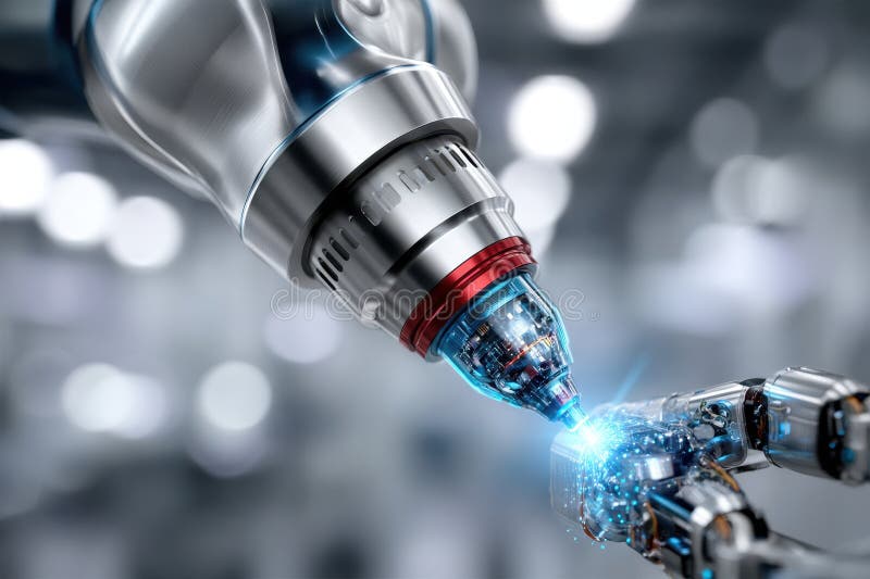 Advanced Robotic Hand Engages with a High-tech Tool in a Futuristic ...