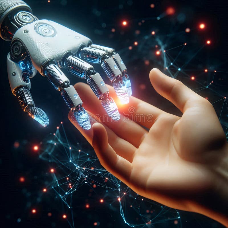 A Robotic Hand Reaching Out To Touch a Human Hand, Representing the ...