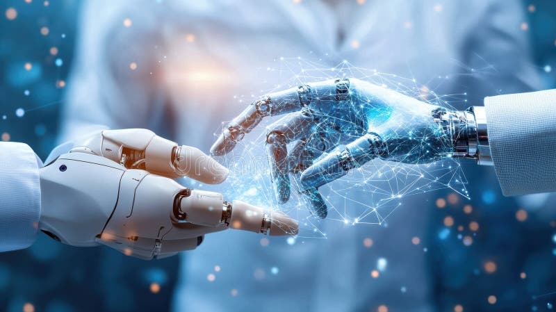 A Robotic Hand Reaching Out To Touch a Human Hand, Symbolizing the ...