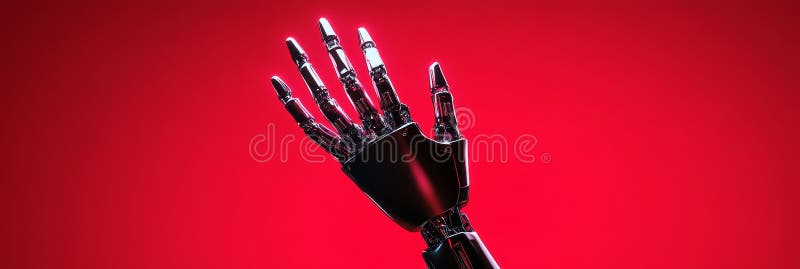 Robotic Hand Reaching Out in Vibrant Red a Metallic Robotic Hand ...