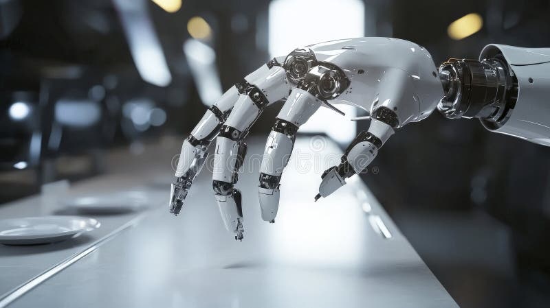 Robotic Hand Reaching Over a Sleek Modern Surface Stock Illustration ...