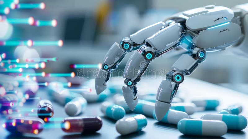 Robotic Hand Reaching for Pills on Table Stock Image - Image of ...