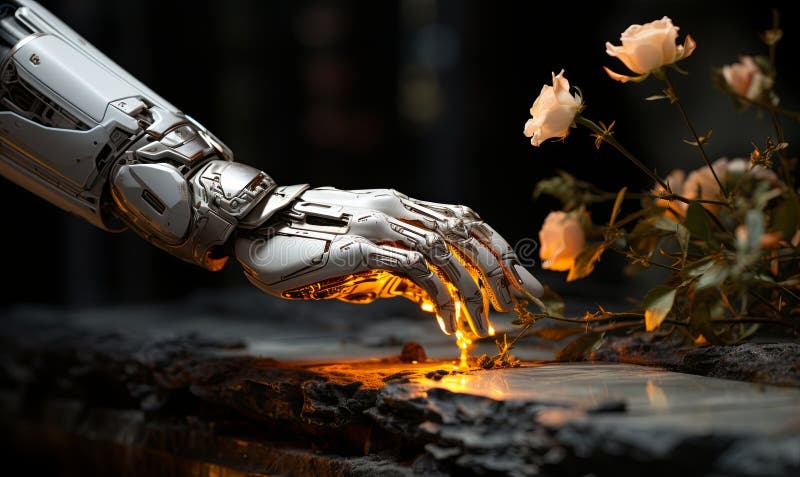 Robotic Hand Reaching for Rose on Table Stock Photo - Image of android ...