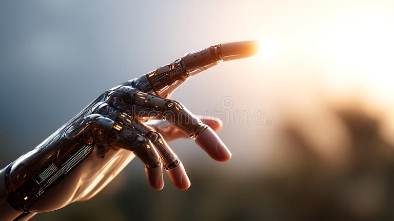 Robotic Hand Reaching Touching Light Future Technology Innovation ...