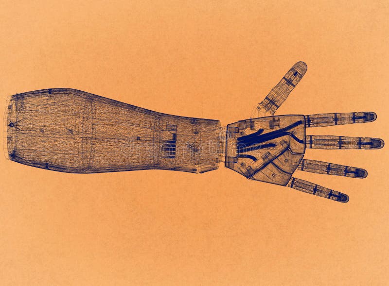 Robotic Hand Concept - Retro Architect Blueprint Stock Image - Image of ...