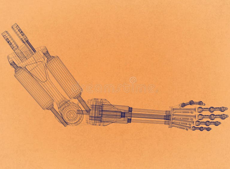 Robotic Hand - Retro Architect Blueprint Stock Illustration ...