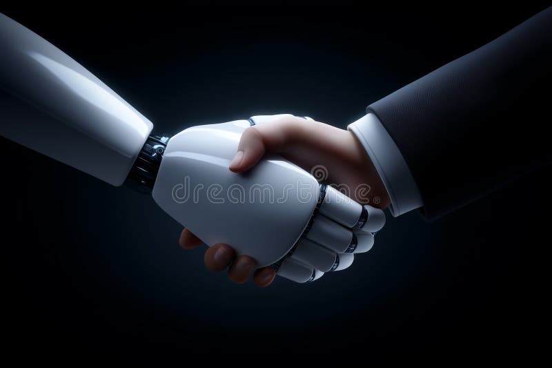Robotic Hand Shakes Human Hand in Dark Environment Showcasing ...