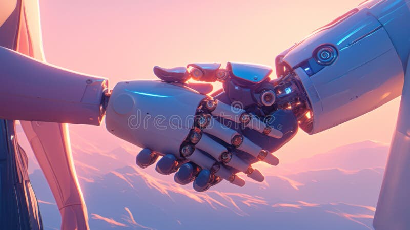 A Robotic Hand Shakes the Hand of a Human in a Gesture of Partnership ...