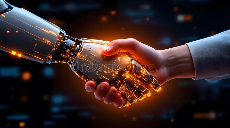 Robotic Hand Shaking Human Hand: AI-Human Collaboration Stock ...