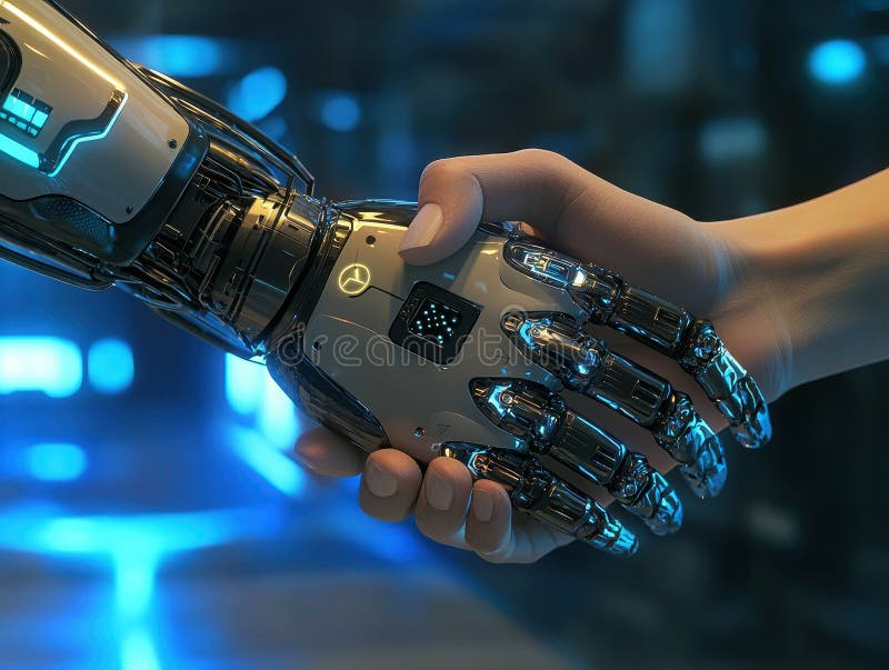 Robotic Hand Shaking with Human Hand Close Up Stock Photo - Image of ...