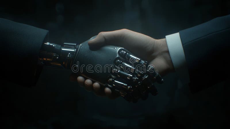 A Robotic Hand Shaking a Human Hand in Close-up, Signifying the ...