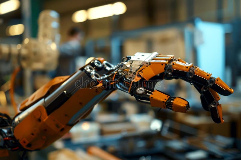 A Robotic Hand is Shown in a Factory Setting Stock Photo - Image of ...