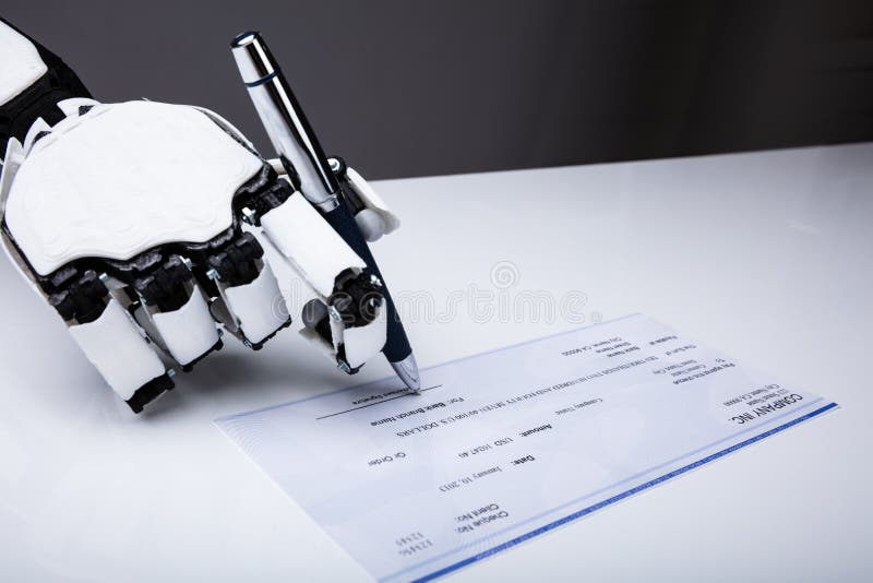 Robot Signing Cheque stock photo. Image of check, artificial - 126279564