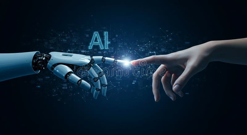 Robot Hand Touching Human Hand AI Connection Technology Future Stock ...