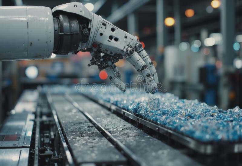 Robotic Hand Sorting Plastic Waste on a Conveyor Belt in a Recycling ...