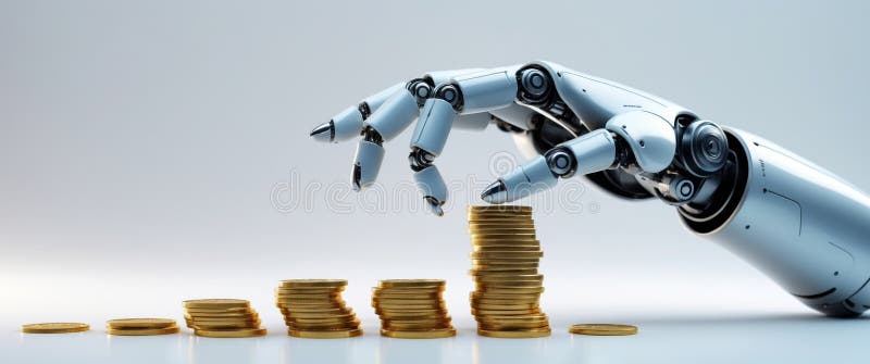 Robotic Hand Stacking Coins To Represent Financial Growth and ...