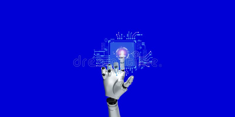 Robotic Hand with Technology Digital Element Icon Isolate on Blue ...