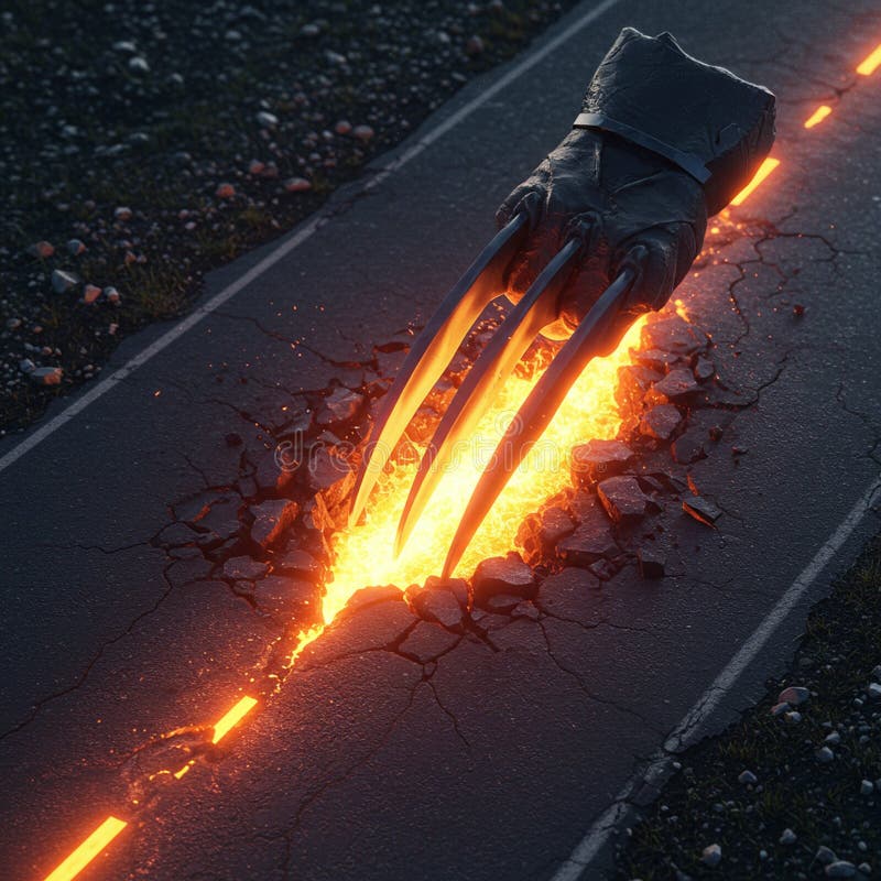 Robotic Hand with Three Sharp Metallic Claws Emerges from a Cracked ...