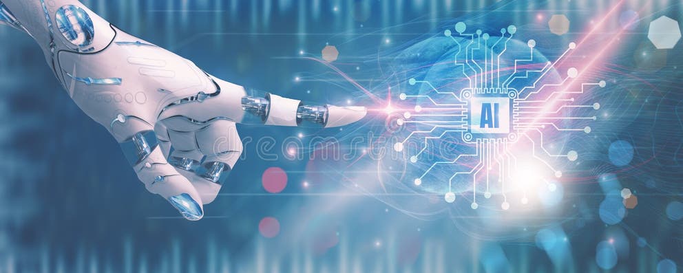 Robotic Hand Touch Connect To AI System, Concept Robot Learn Control from Intelligence and ...