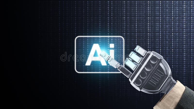 The Robotic Hand Touches the AI Button Stock Image - Image of internet ...