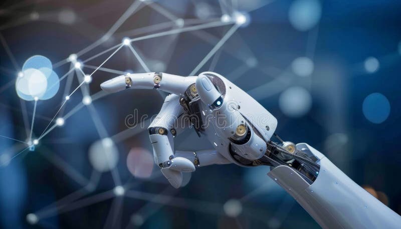 Robotic Hand Touches Digital Network Interface Point in Technological ...