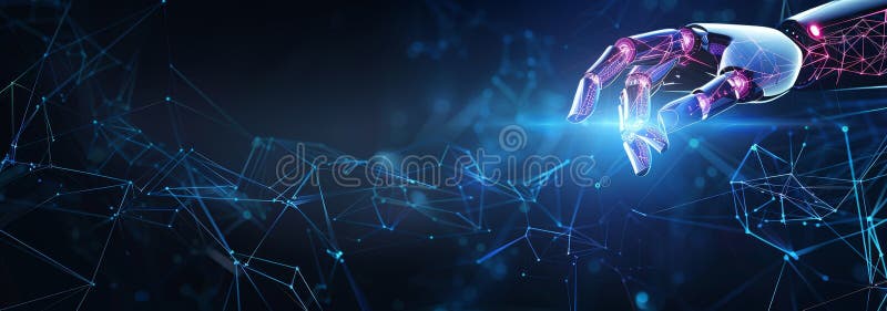 A Robotic Hand Touching Abstract Cyberspace, Representing a Digital ...