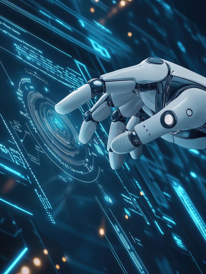 Robotic Hand Touching Button Stock Photo - Image of innovation ...