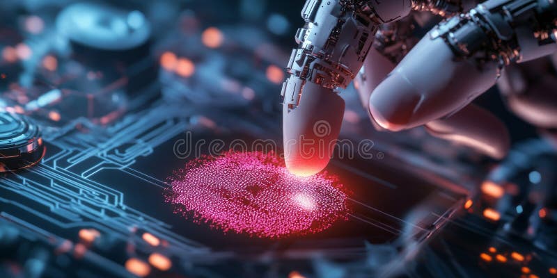 Robotic Hand Touching Circuit Board Generating Digital Data Exchange ...