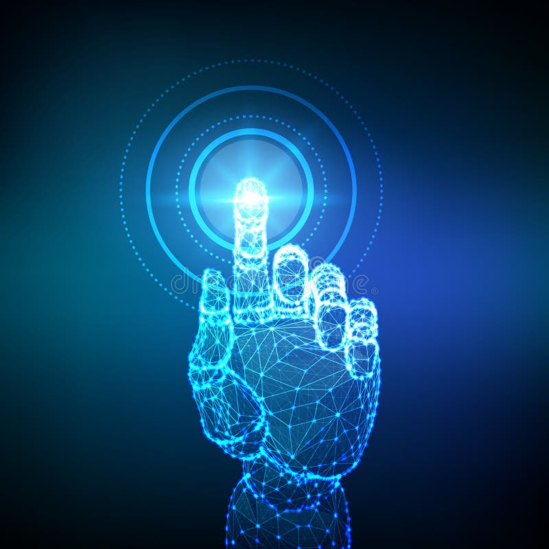 Robotic Hand Touching Digital Interface. Virtual Reality. Touch the ...