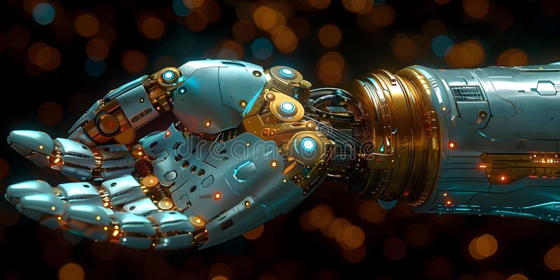 Robotic Hand Touching Digital Network Connection Scifi Concept of ...