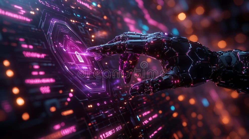 Advanced Cybernetic Hand Interacting with Digital Interface Stock ...