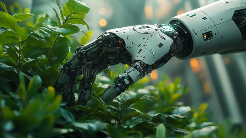 Robotic Hand Touching Nature - Generative Ai Stock Illustration ...