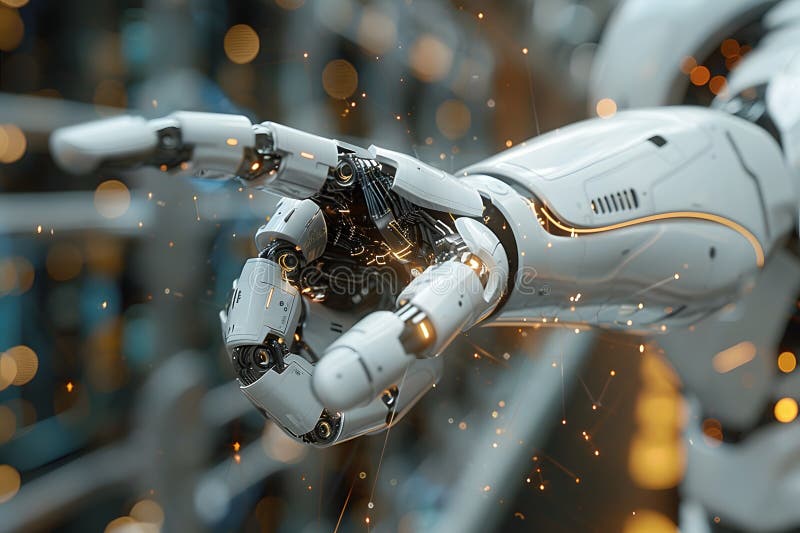 Robotic Hand Touching Wall with Lights in Background. Generative AI ...