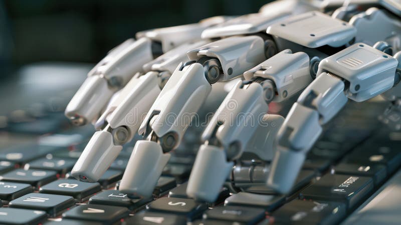 A Robotic Hand Types on a Keyboard. Generative AI Stock Illustration ...