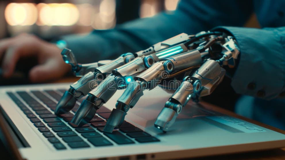 The Robotic Hand Typing.AI Generated Image Stock Image - Image of hands ...