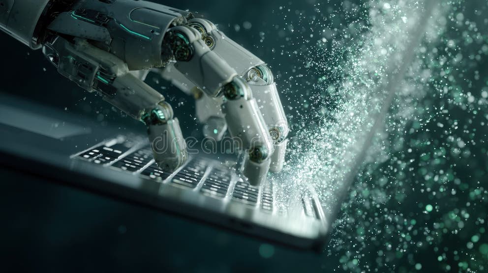 Robotic Hand Typing E Waste on Laptop Keyboard Stock Photo - Image of ...
