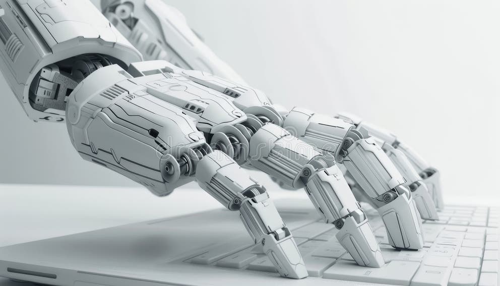 A Robotic Hand is Typing on a Keyboard by AI Generated Image Stock ...