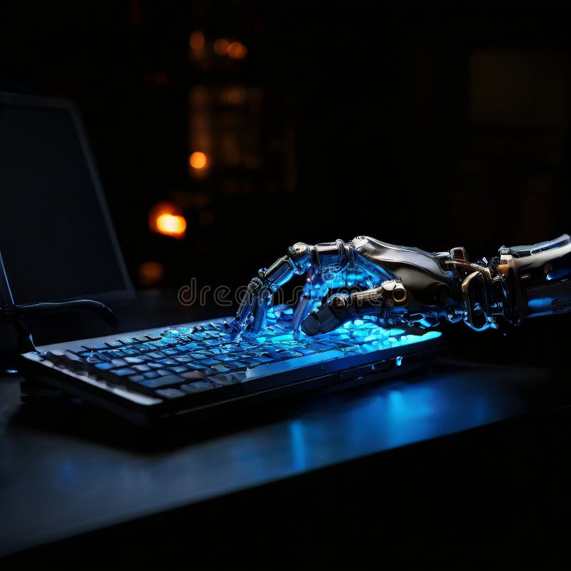 Robotic Hand Typing on Keyboard in Dark Cyber Environment Stock Image ... Robotic Hand Typing on Keyboard in Dark Cyber Environment Stock Image ...