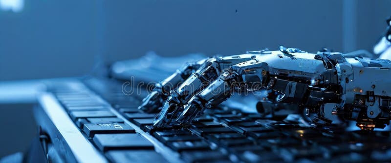 Robotic Hand Typing on a Keyboard in Futuristic Blue Light Stock Image ... Robotic Hand Typing on a Keyboard in Futuristic Blue Light Stock Image ...